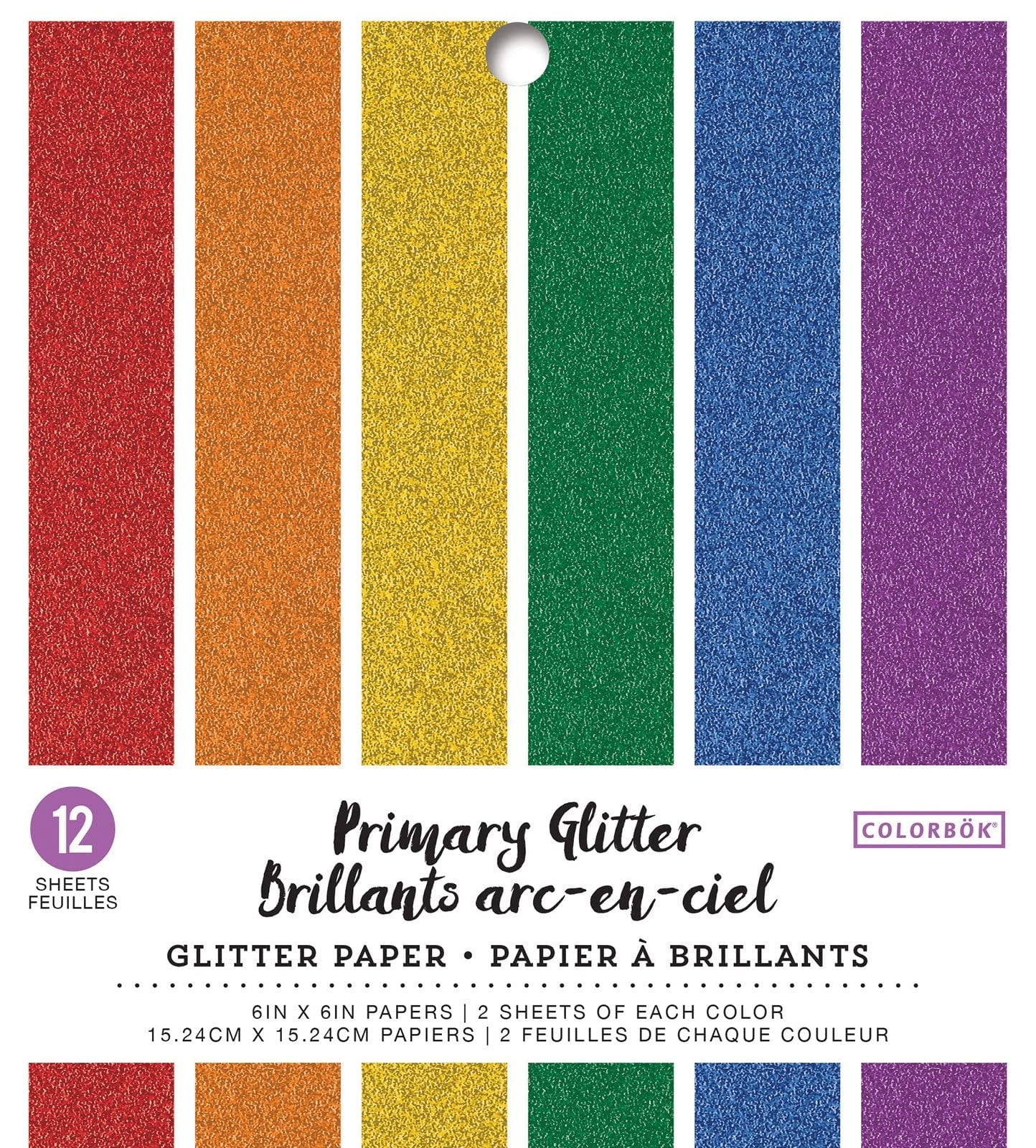 Colorbok Solid Primary Multicolor Glitter Cardstock Paper, 6"x6", 121 ...