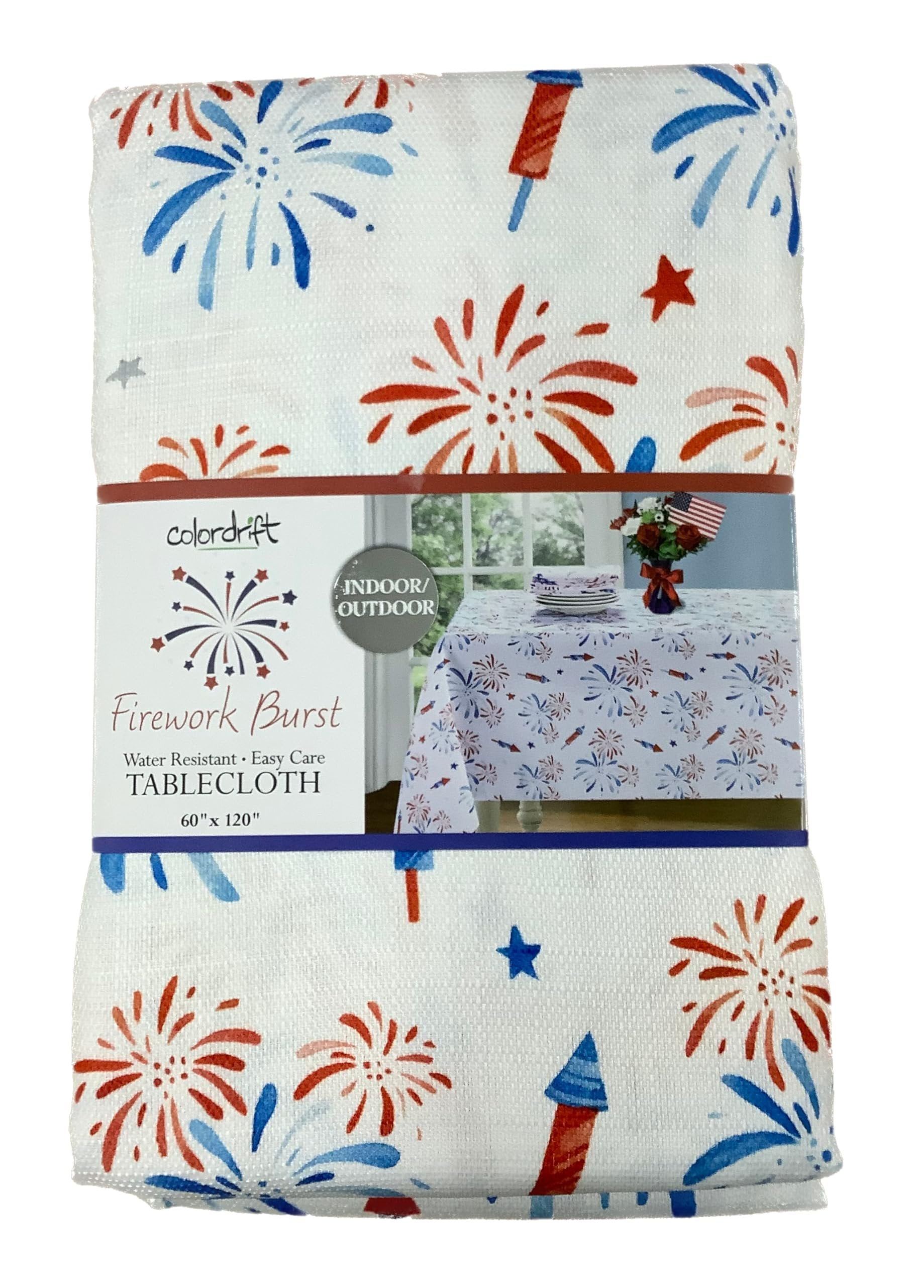 Colordrift Fourth of July Tablecloth, Water Resistant, White Background ...