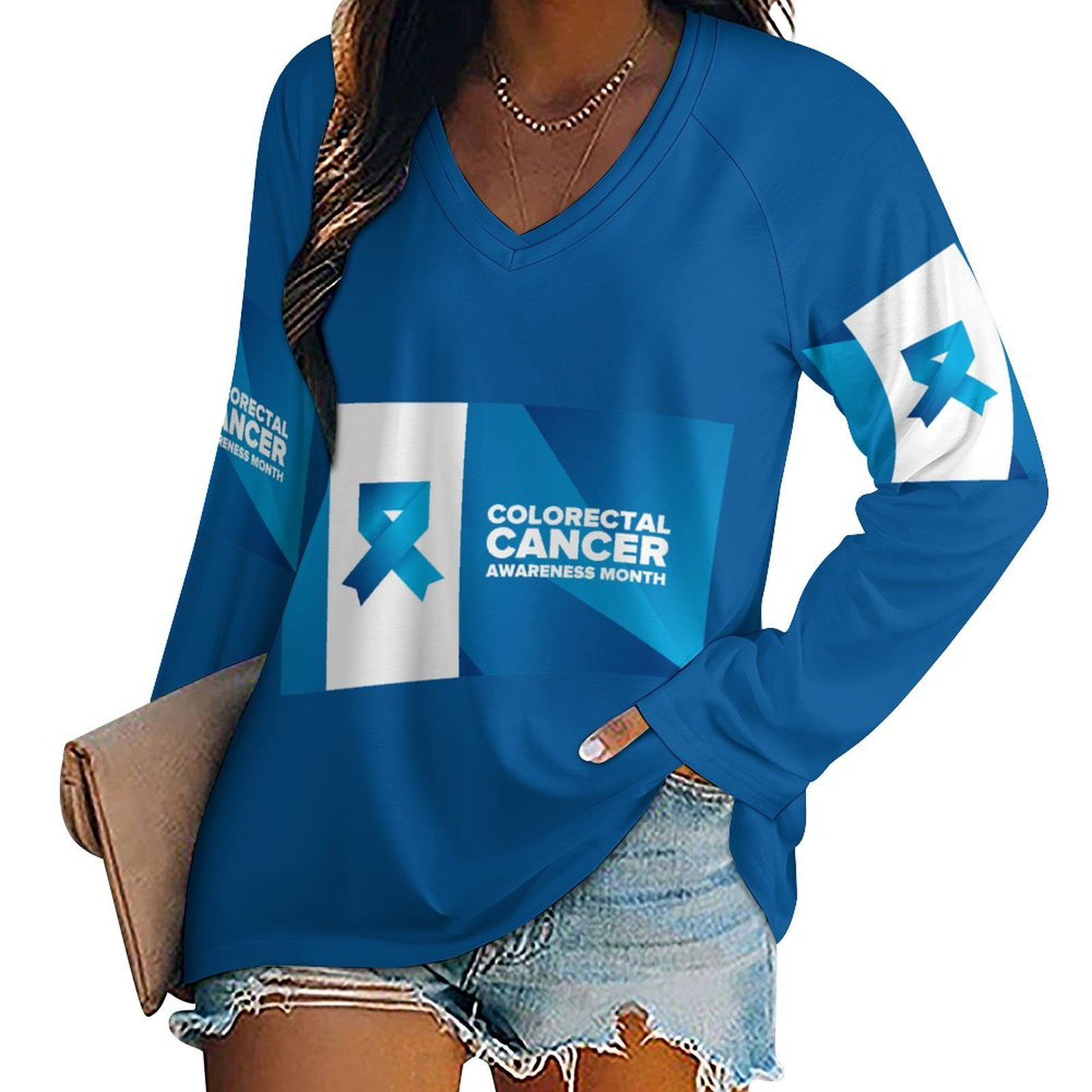 Colorectal Cancer Awareness Month Blue Ribbon Women's Long Sleeve ...