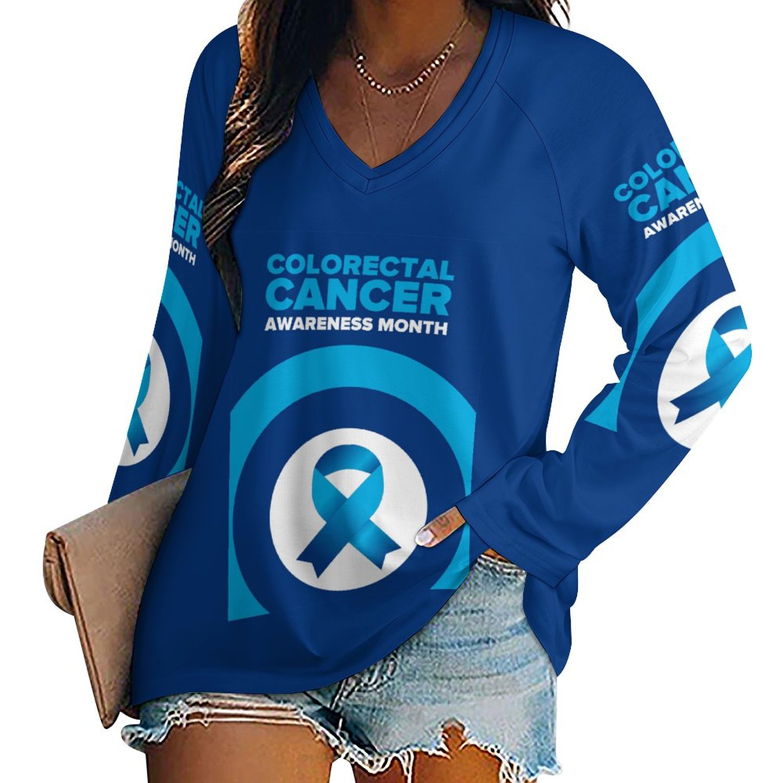 Colorectal Cancer Awareness Month Blue Ribbon Women's Long Sleeve ...