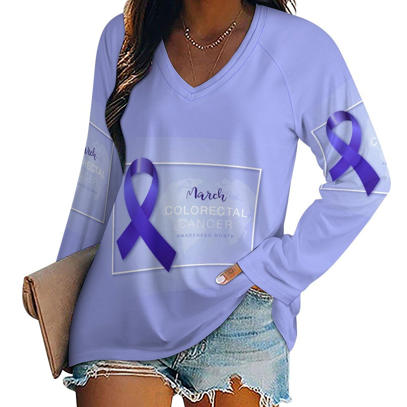 Colorectal Cancer Awareness Month Blue Ribbon Women's Long Sleeve ...