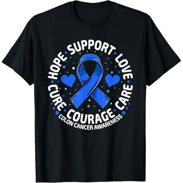 Colorectal Cancer Family Support Blue Colon Cancer Awareness T-Shirt ...
