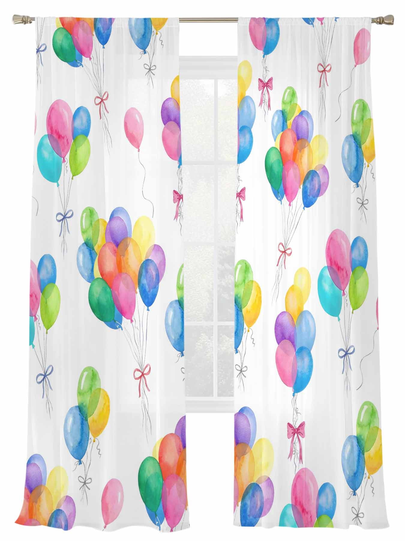 Colored Balloons Sheer Curtains 2 Panels Set Watercolors Yellow Green ...