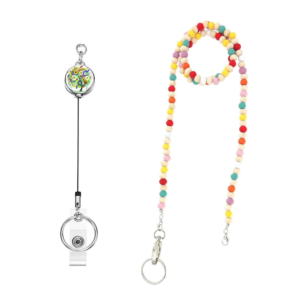 Colored Beads Lanyard Necklace Retractable Lanyard For Key And Badge ...