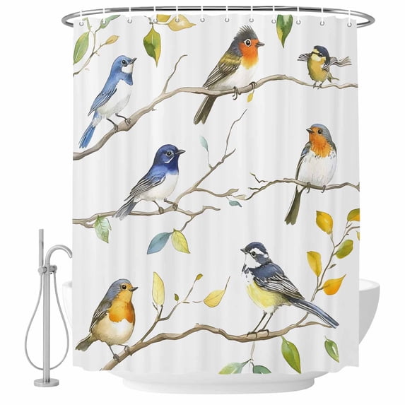 Colored Bird Leaf Shower Curtain Set - Extra Long 72" x 96" Washable ...