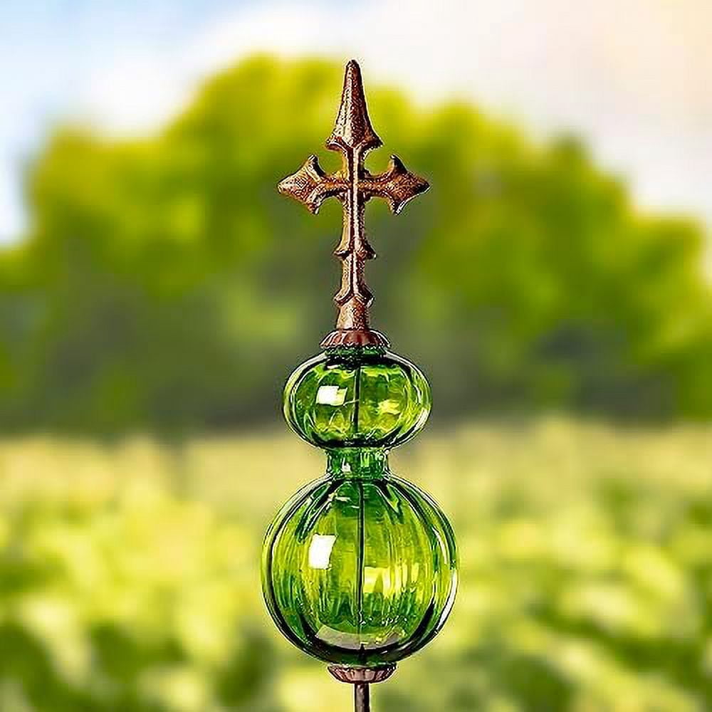 Colored Blown Glass Garden Stake with Cast Iron Finial on Top (Pack of ...