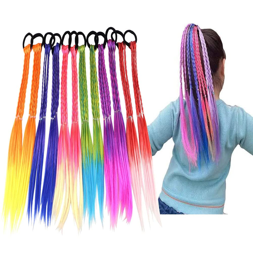 Colored Braids Hair Extensions with Rubber Bands Rainbow Braided ...