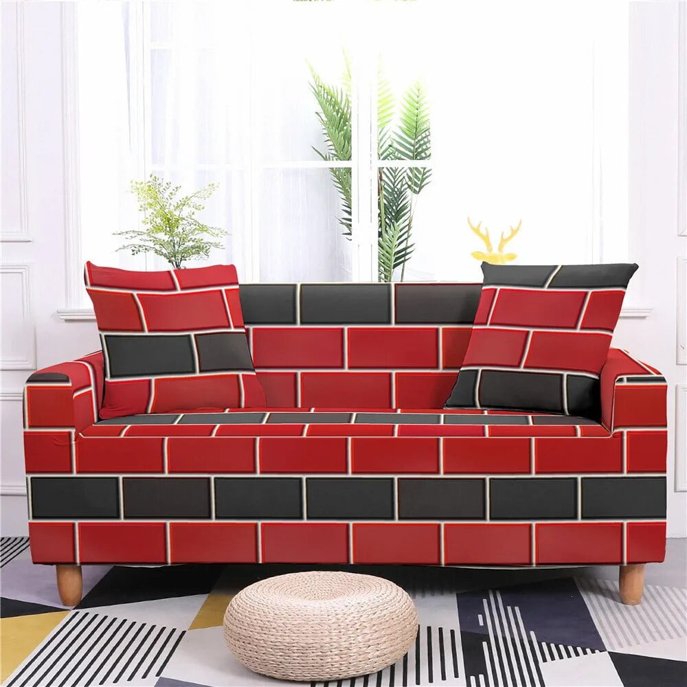 Colored Brick Wall Texture Geometry Retro Style Sofa Cover Sofa ...