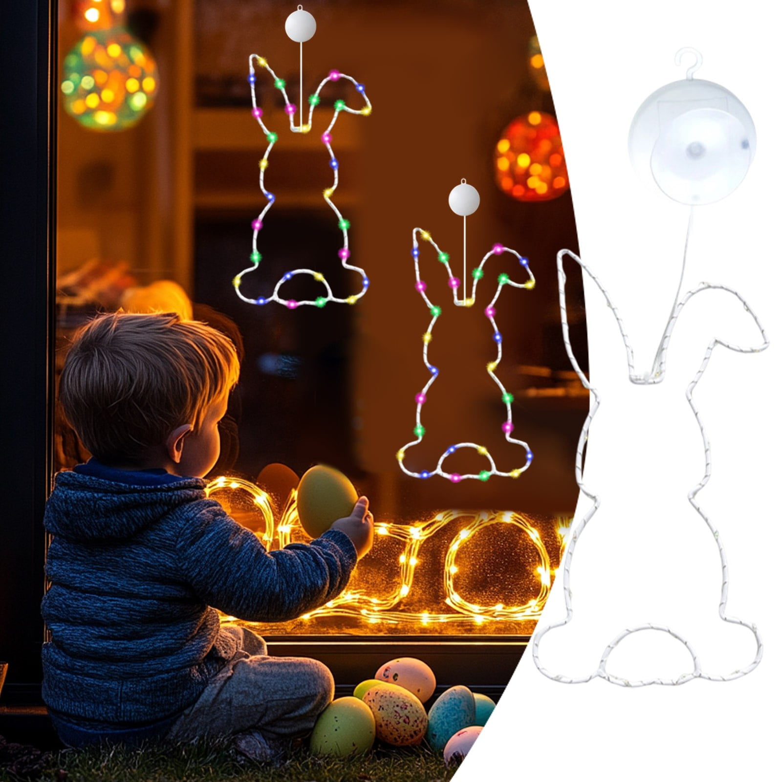 Colored Bunny Lighted Window Silhouette, Easter Lights, Suction Cup ...