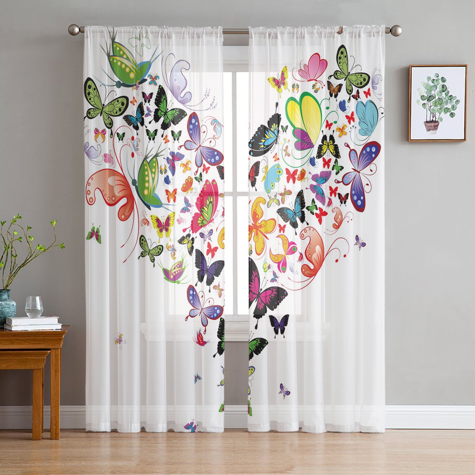 Colored Butterfly Heart Shape Sheer Curtain for Living Room Bedroom ...
