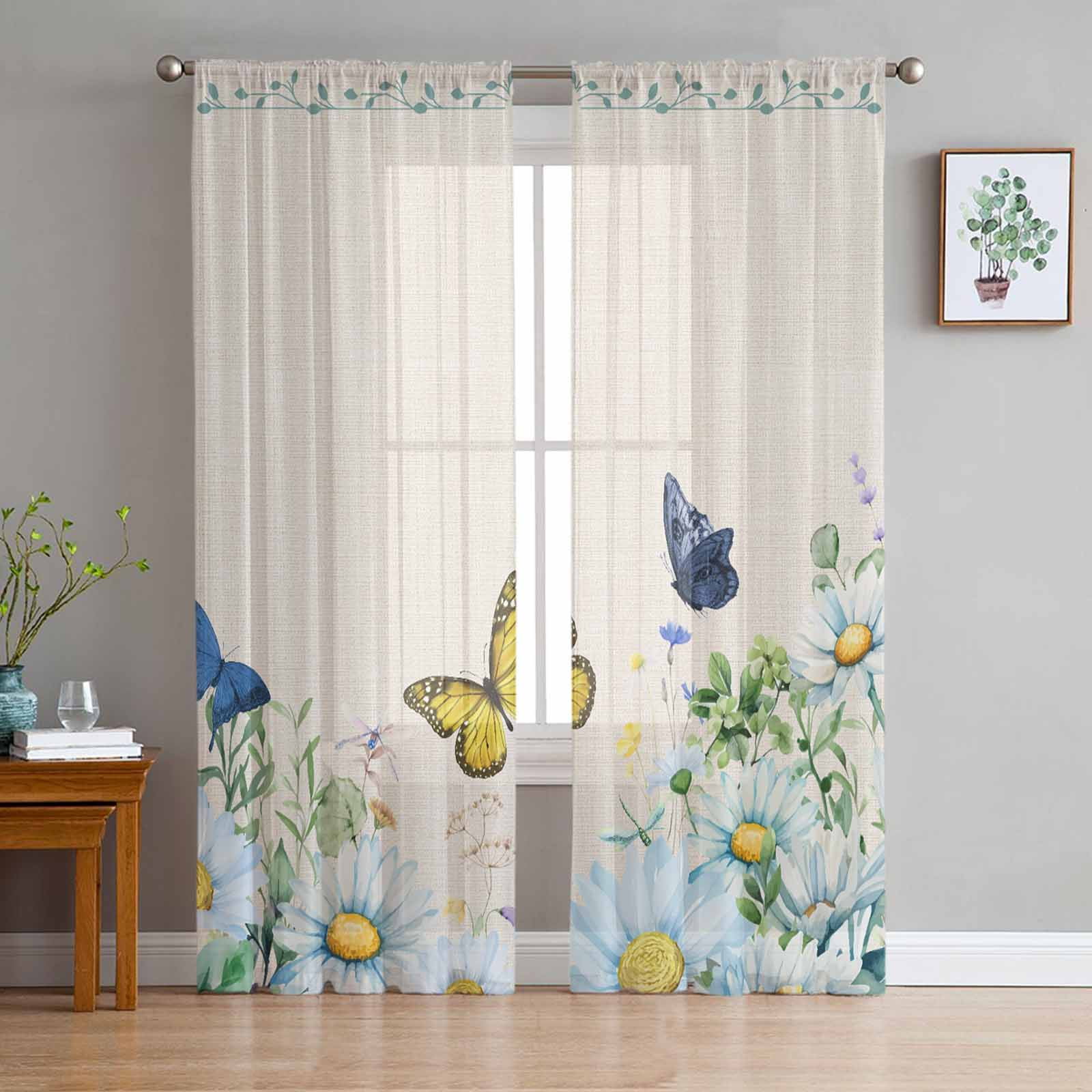 Colored Butterfly Heart Shape Sheer Curtain for Living Room Bedroom ...