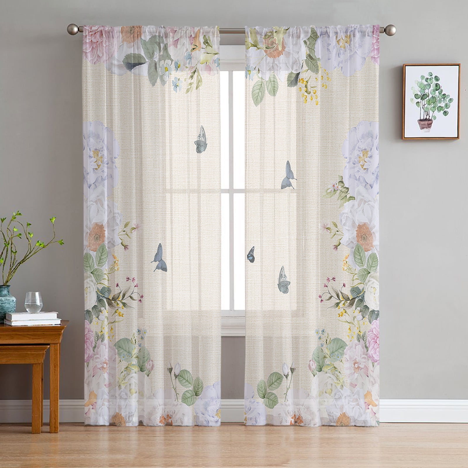Colored Butterfly Heart Shape Sheer Curtain for Living Room Bedroom ...