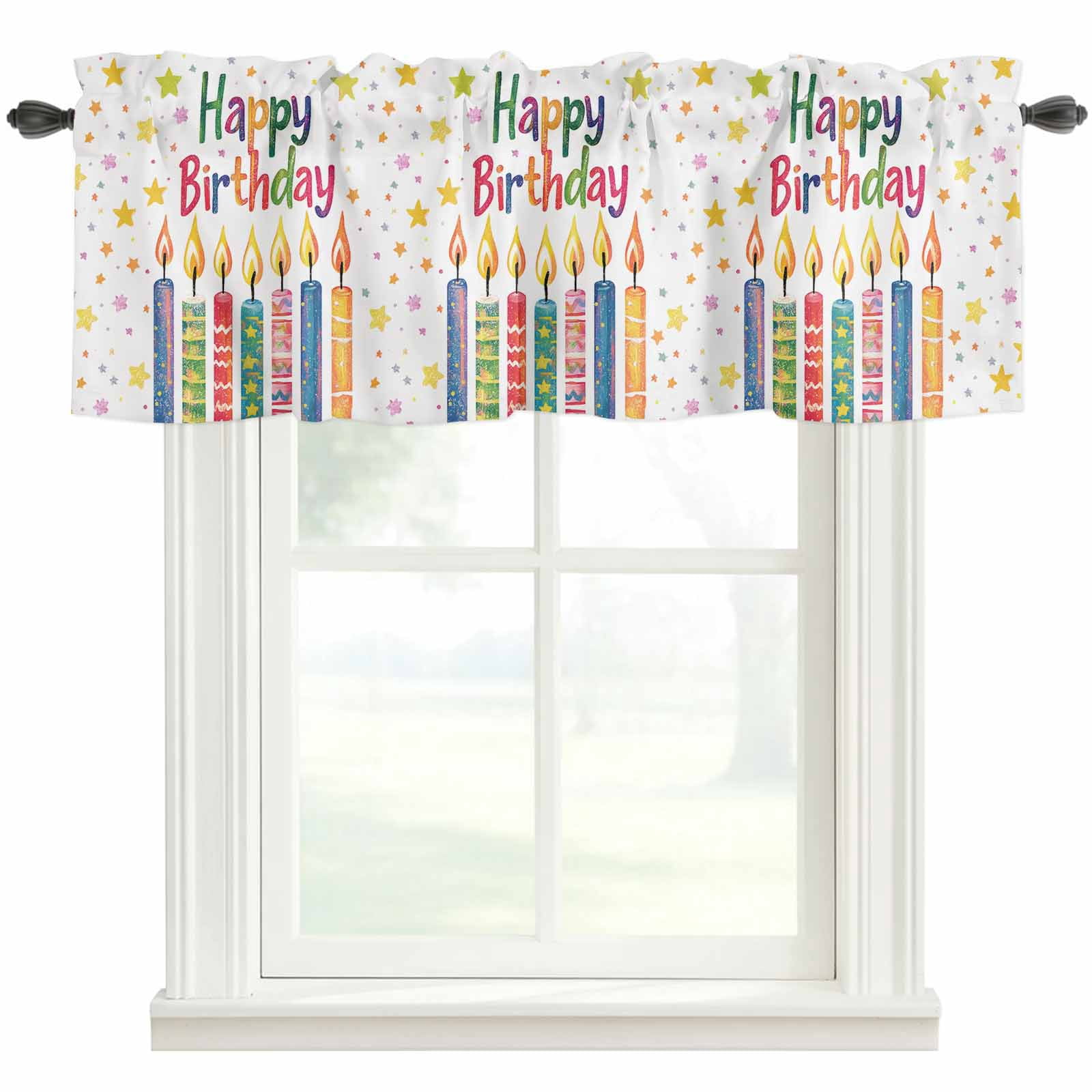 Colored Candles Window Valance Curtain Star Flame Rod Pocket Short ...