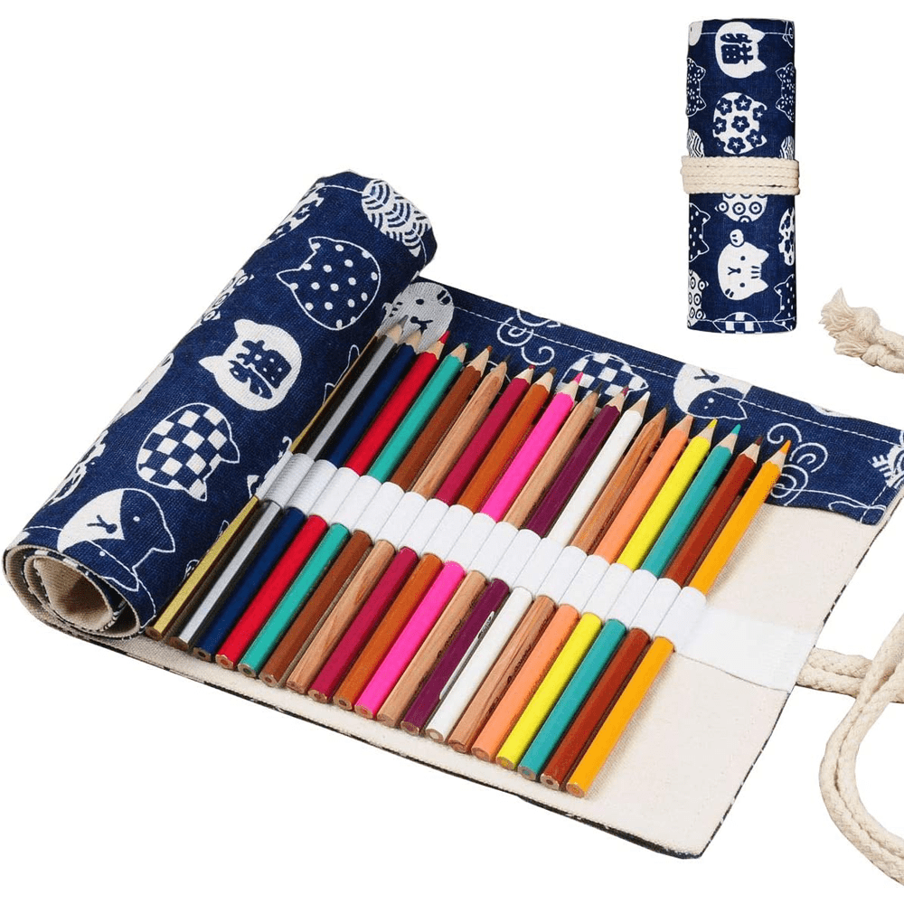 Colored Canvas Pencil Case Roll Wrap Holders for Student Artist Adult ...