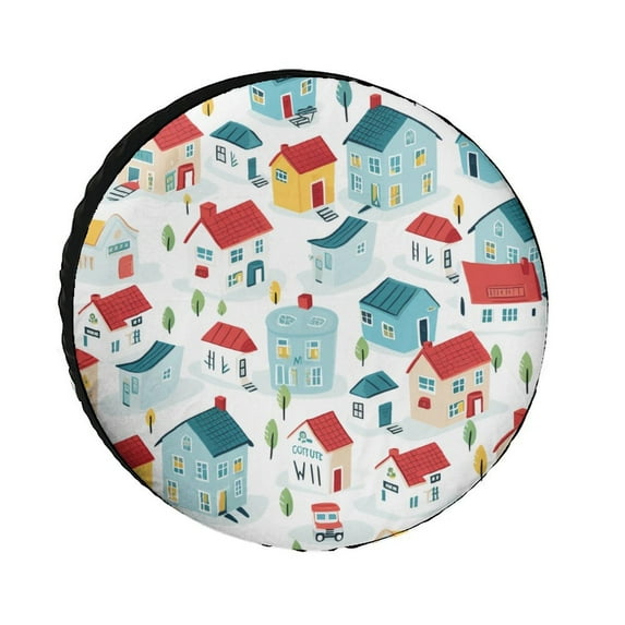 Colored Cartoon Countryside Heavy Duty Spare Tire Cover Hello Winter ...