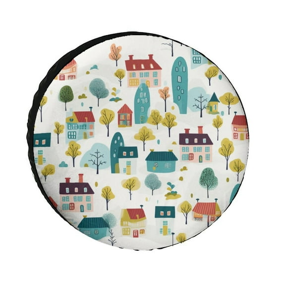 Colored Cartoon Countryside Spare Tire Cover Vintage Christmas ...