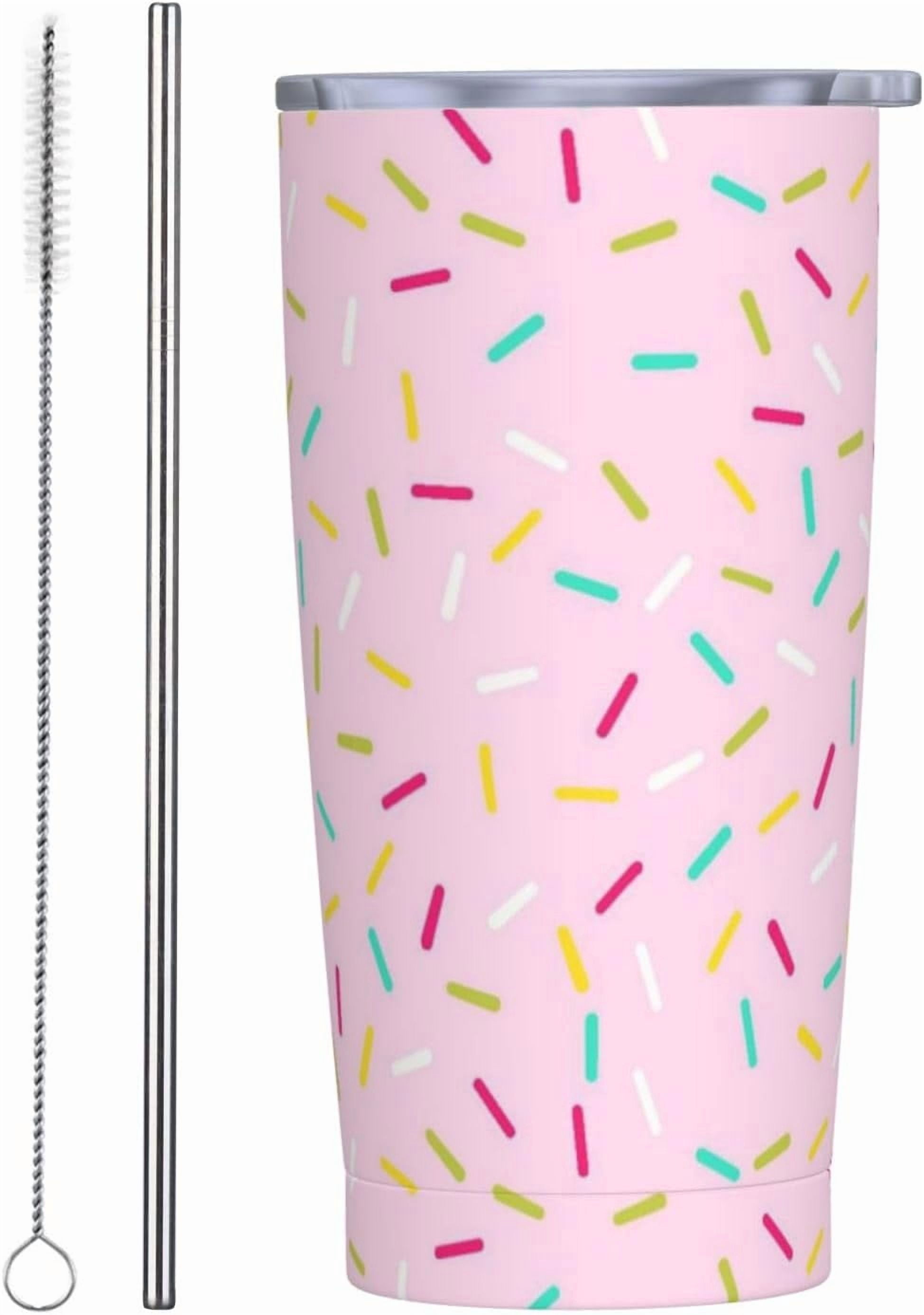 Colored Confetti 20oz Tumbler with Lid and Straw for Women, Pink Donut ...