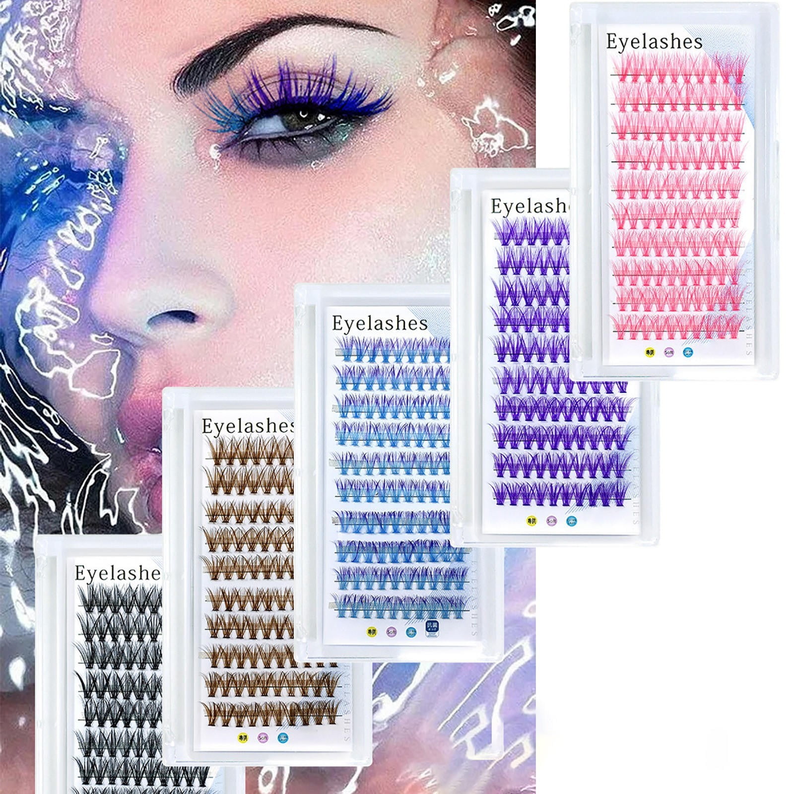 Colored Curly Eyelash Clusters Natural Wispy Mixed Length Soft False ...