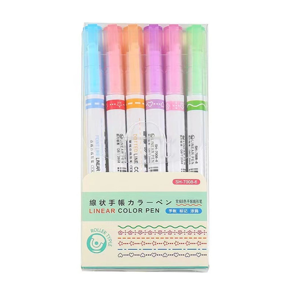 Colored Curved Pen 6 Color Marker Pens with 6 Different Curved Shapes ...