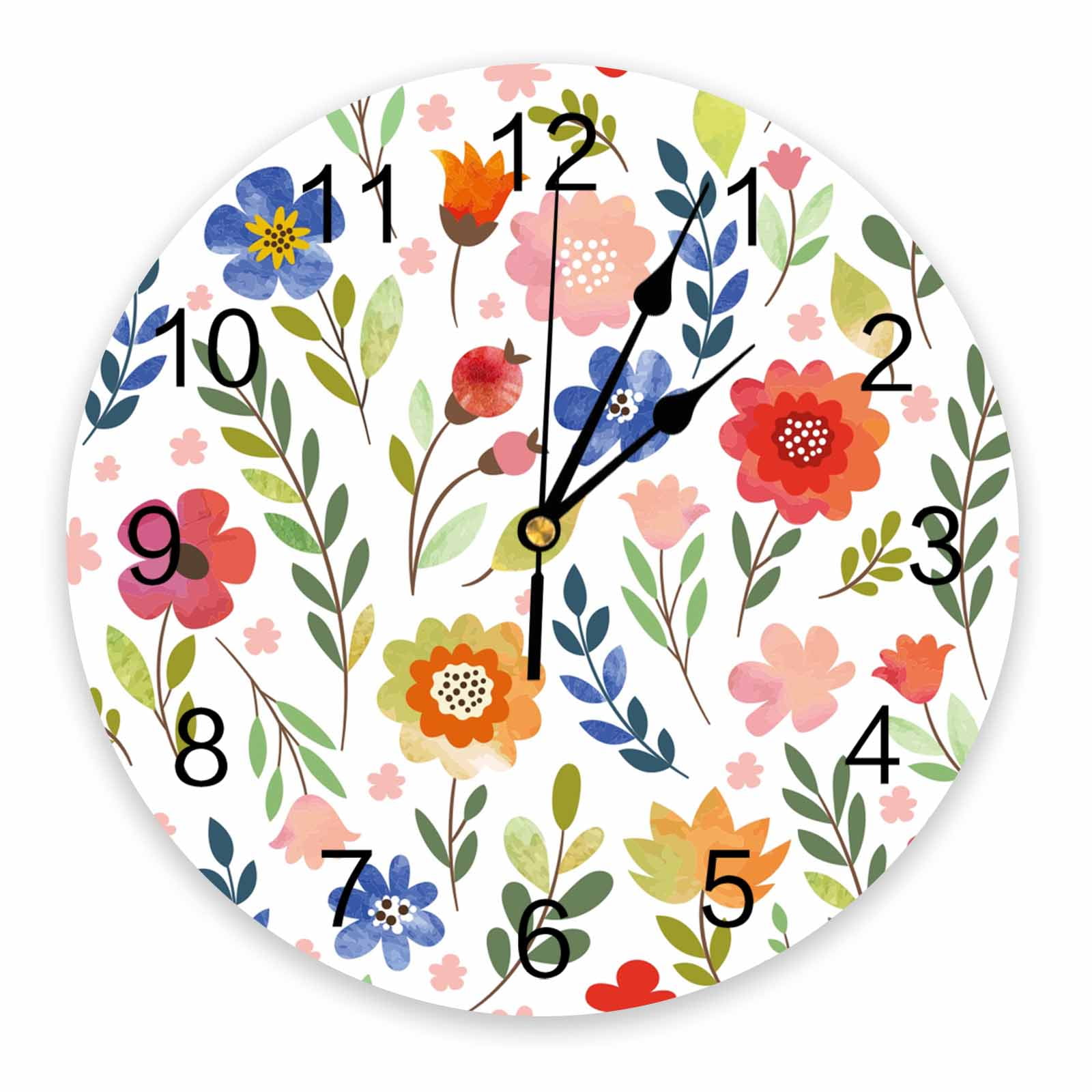 Colored Daisy Flower Decorative Round Wall Clock Arabic Numerals Design ...