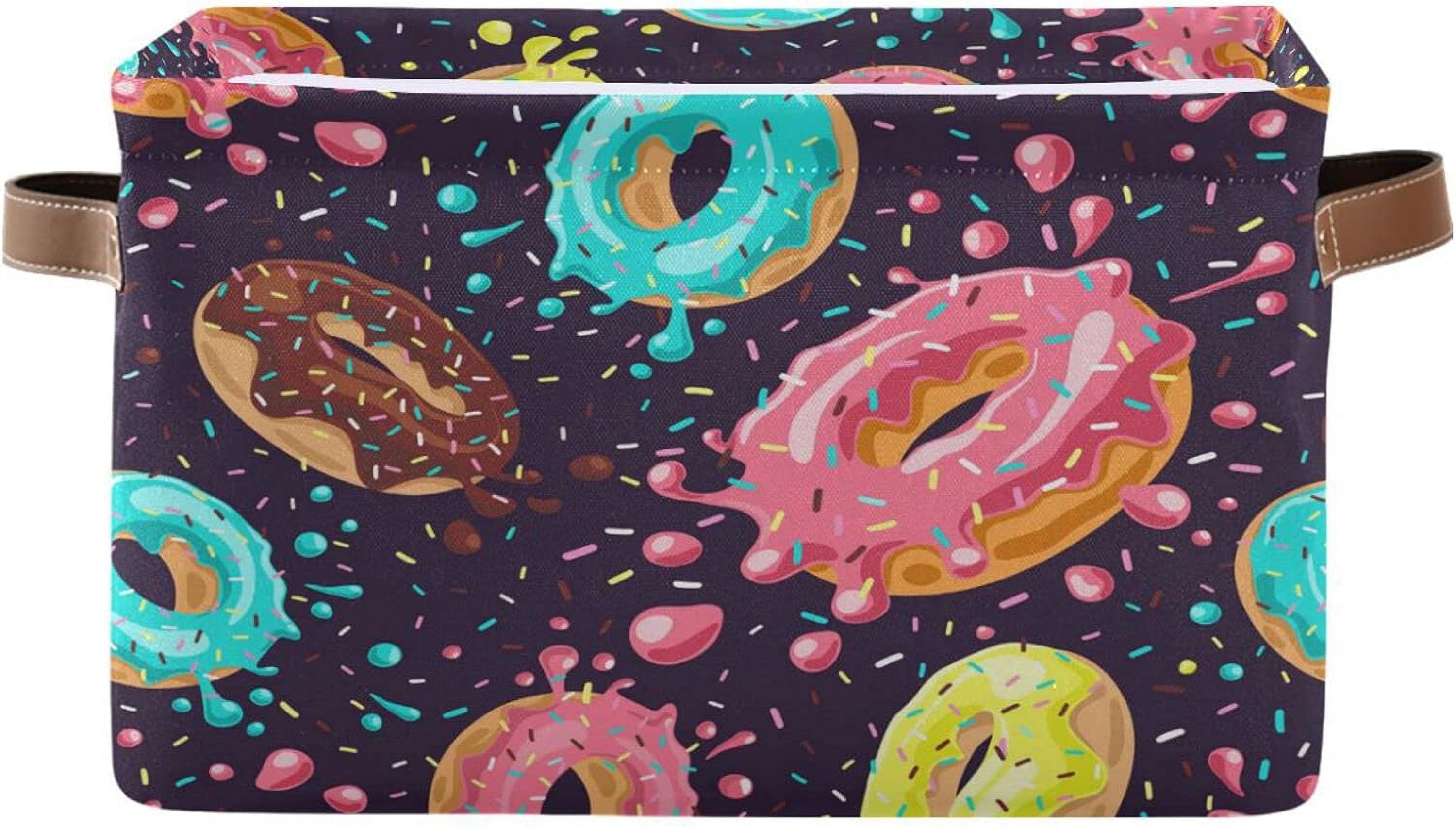 Colored Donuts Storage Basket with Handles Collapsible Storage Bins ...