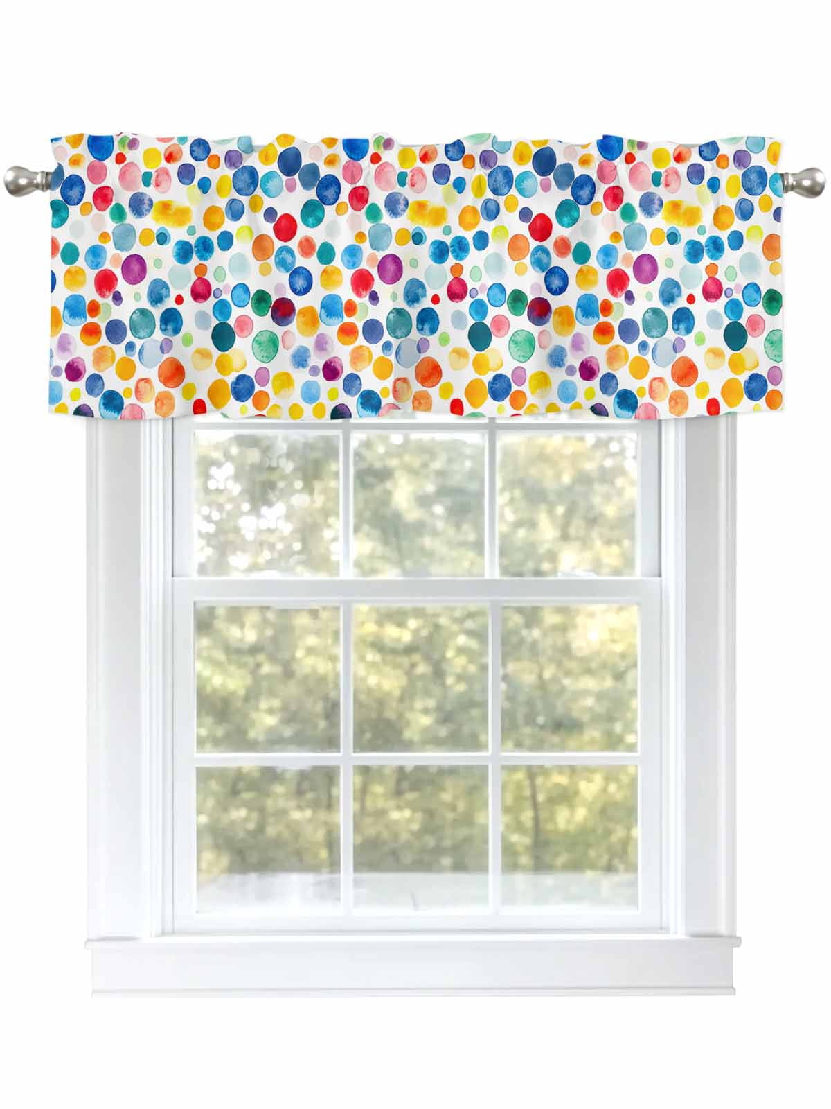 Colored Dots Curtain Valances for Windows, Blue Yellow Window Valances ...