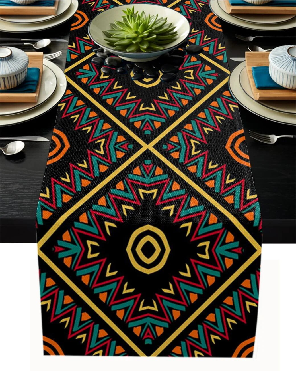 Colored Ethnic Motif Background Table Runner Home Wedding Table Flag ...