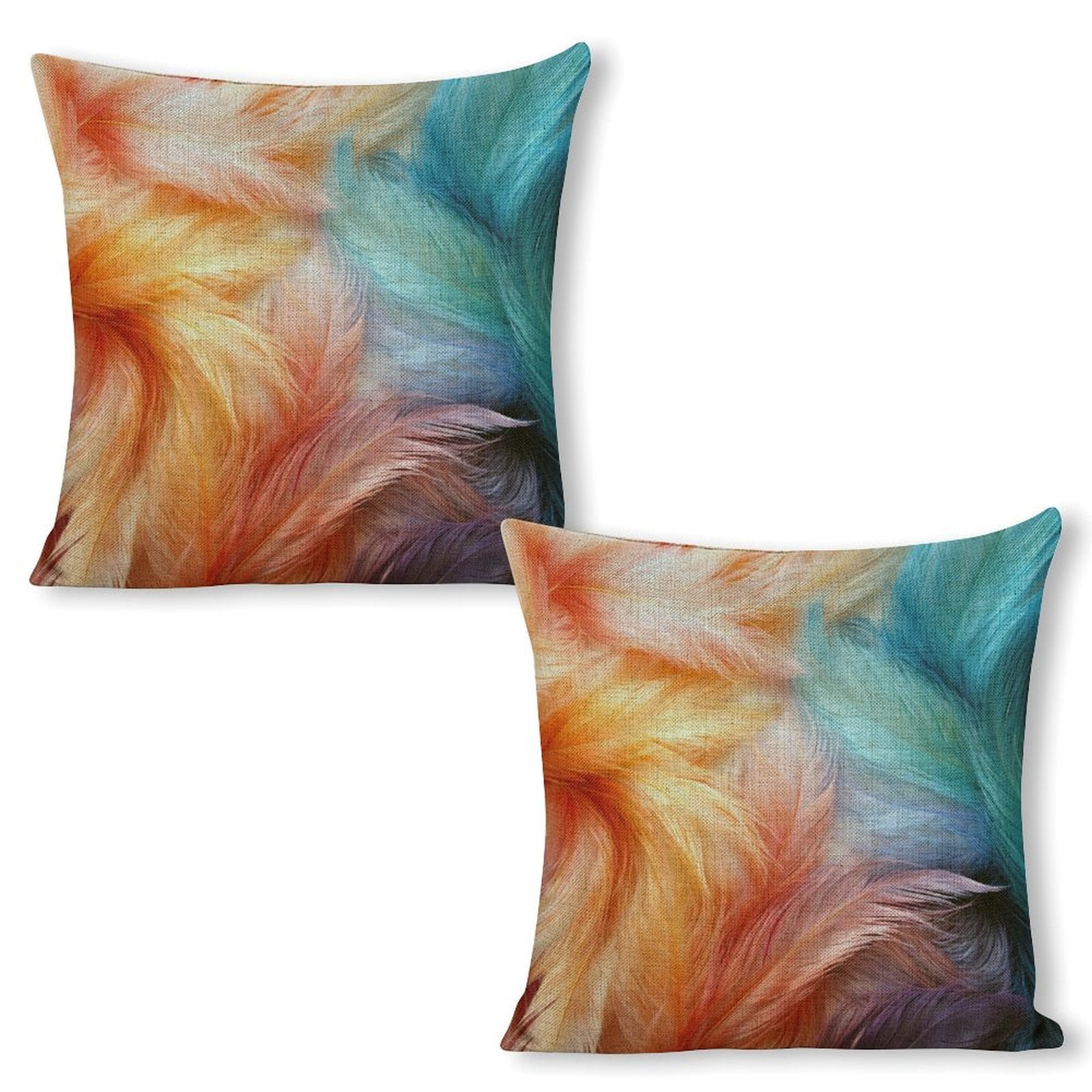 Colored Feather Linen Throw Pillow Covers Decorative Pillow Cases ...