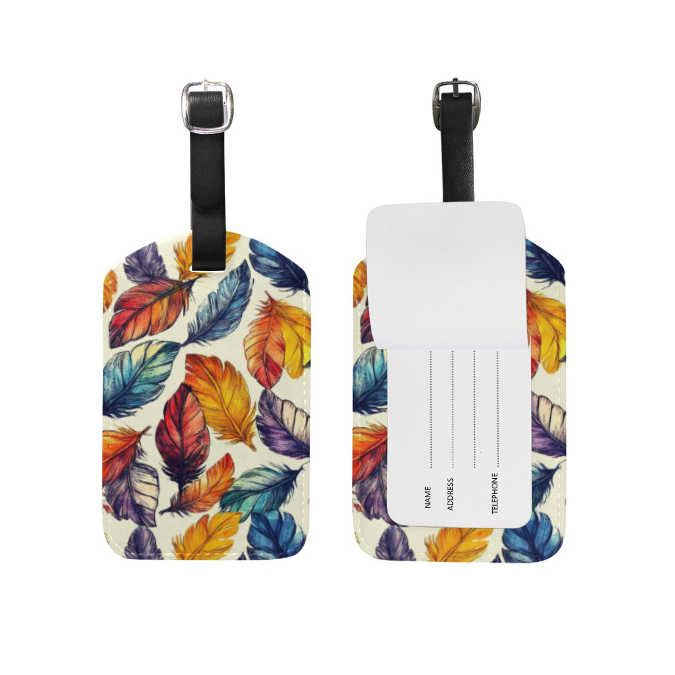 Colored Feathers Luggage Tags PU Leather Name ID Labels for Suitcase ...