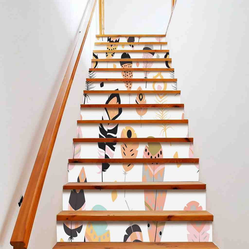 Colored Feathers Stair Stickers Bird Feathers Staircase Decals Modern ...