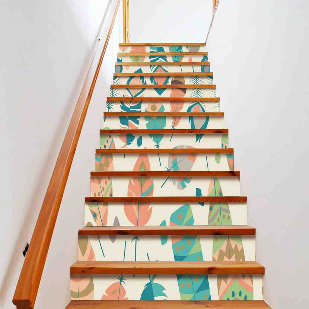 Colored Feathers Stair Stickers Bird Feathers Staircase Decals Modern ...