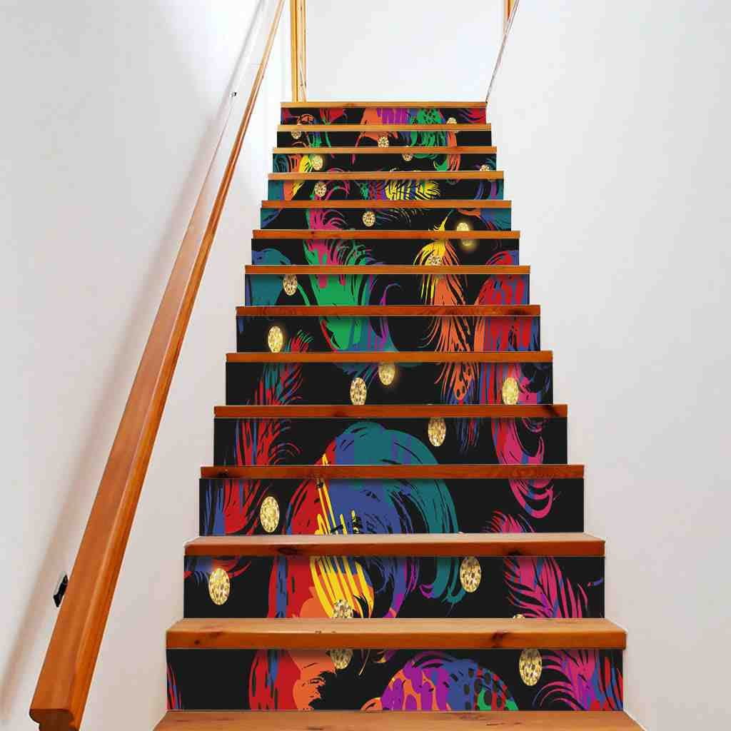 Colored Feathers Stair Stickers Bird Feathers Staircase Decals Modern ...