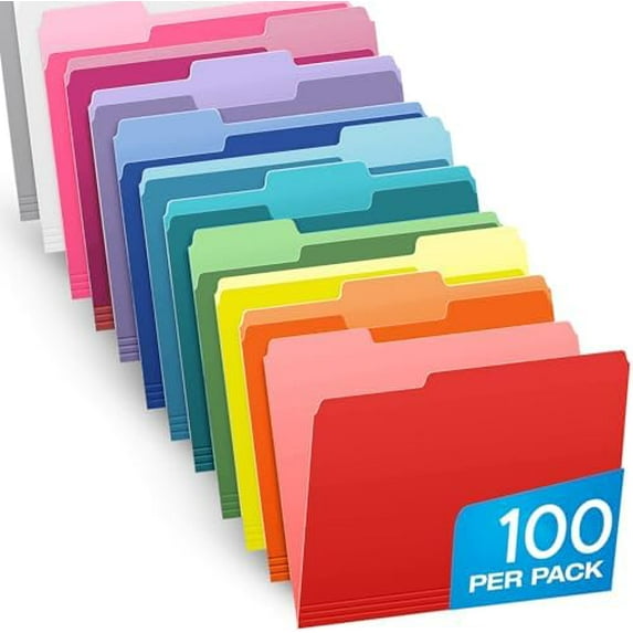 Colored File Folders Letter Size - 100 Pack of 12 Assorted Color ...