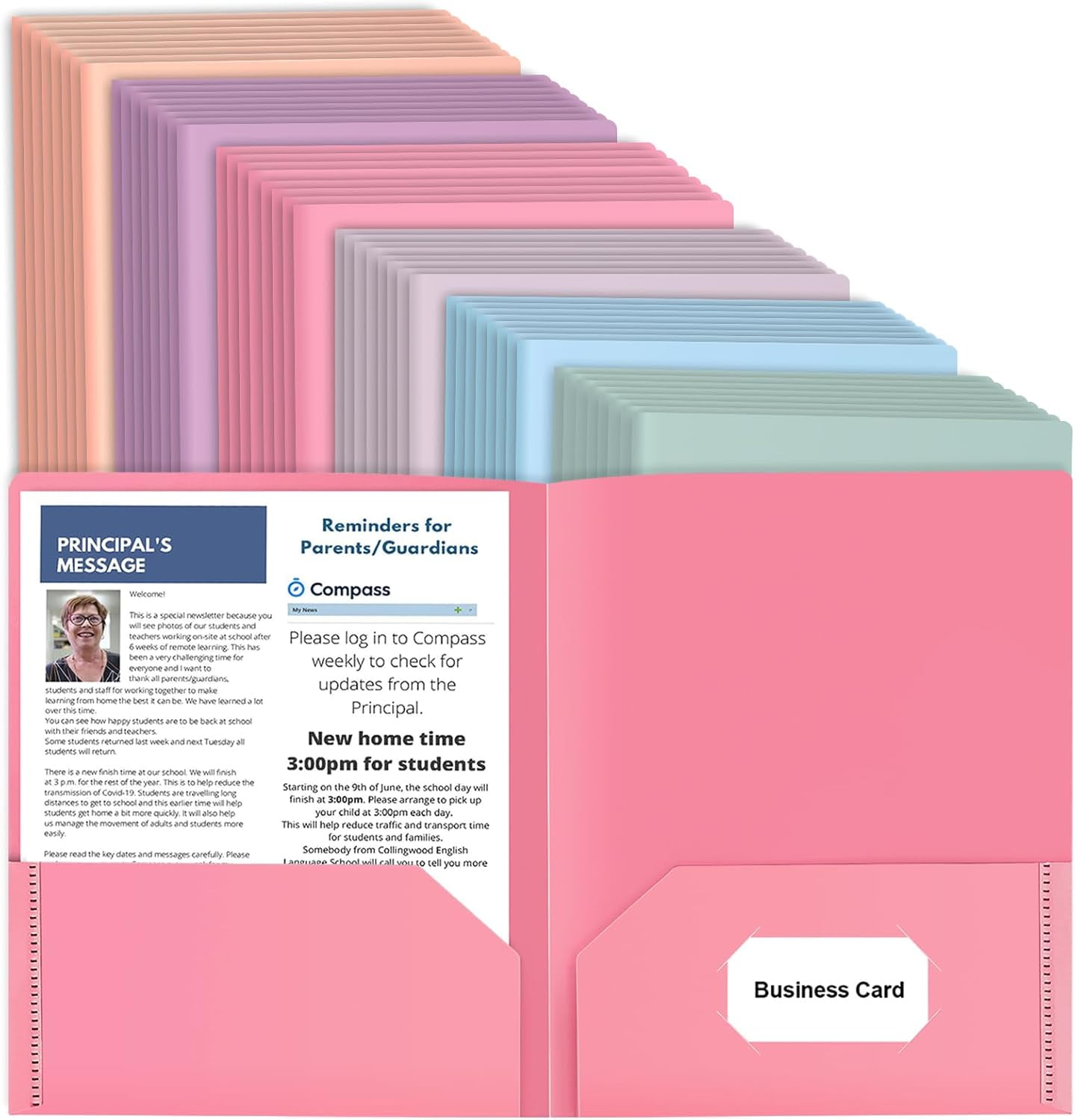 Colored File Folders with Pockets and Business Card Holder, Pastel ...