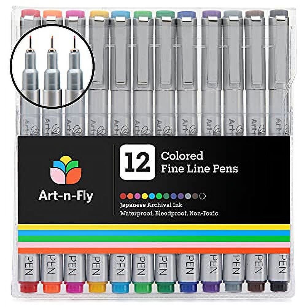 Colored Fine Point Pens Set of 12 - Drawing Fineliner Pens with ...