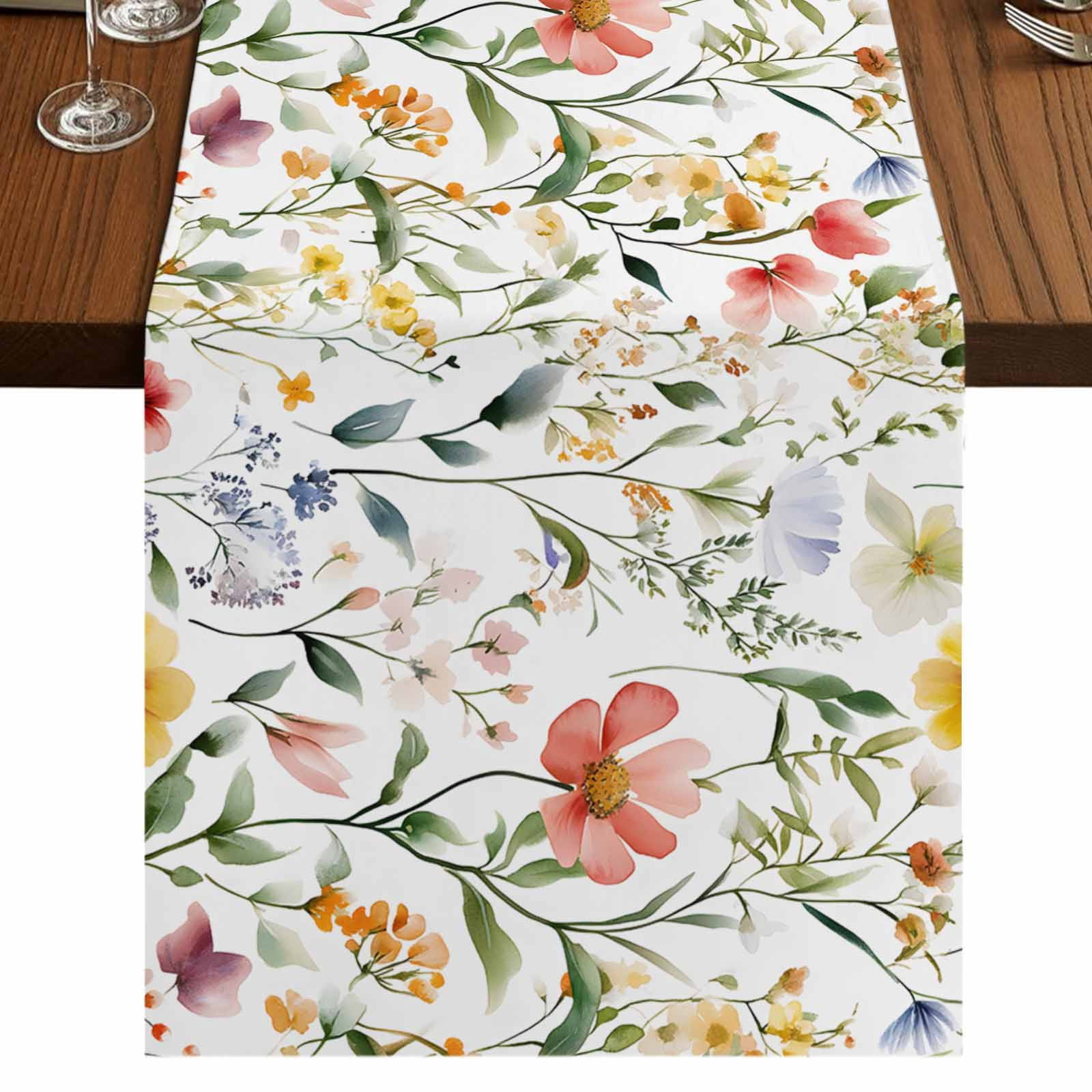 Colored Flower 72 Inch Table Runner, Green Leaf Aesthetics Pastel ...