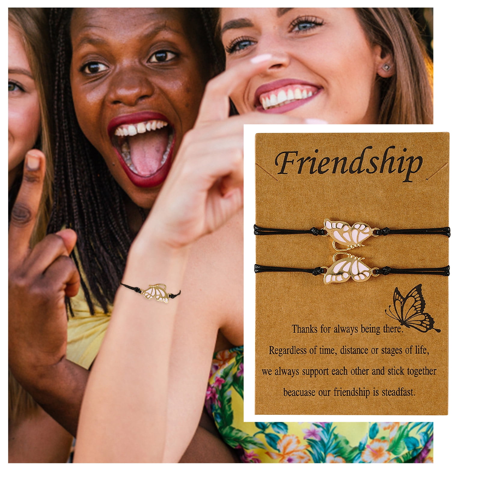 Gobwell Enamel Butterfly Bracelet Woven Couple Friendship Card Bracelet ...