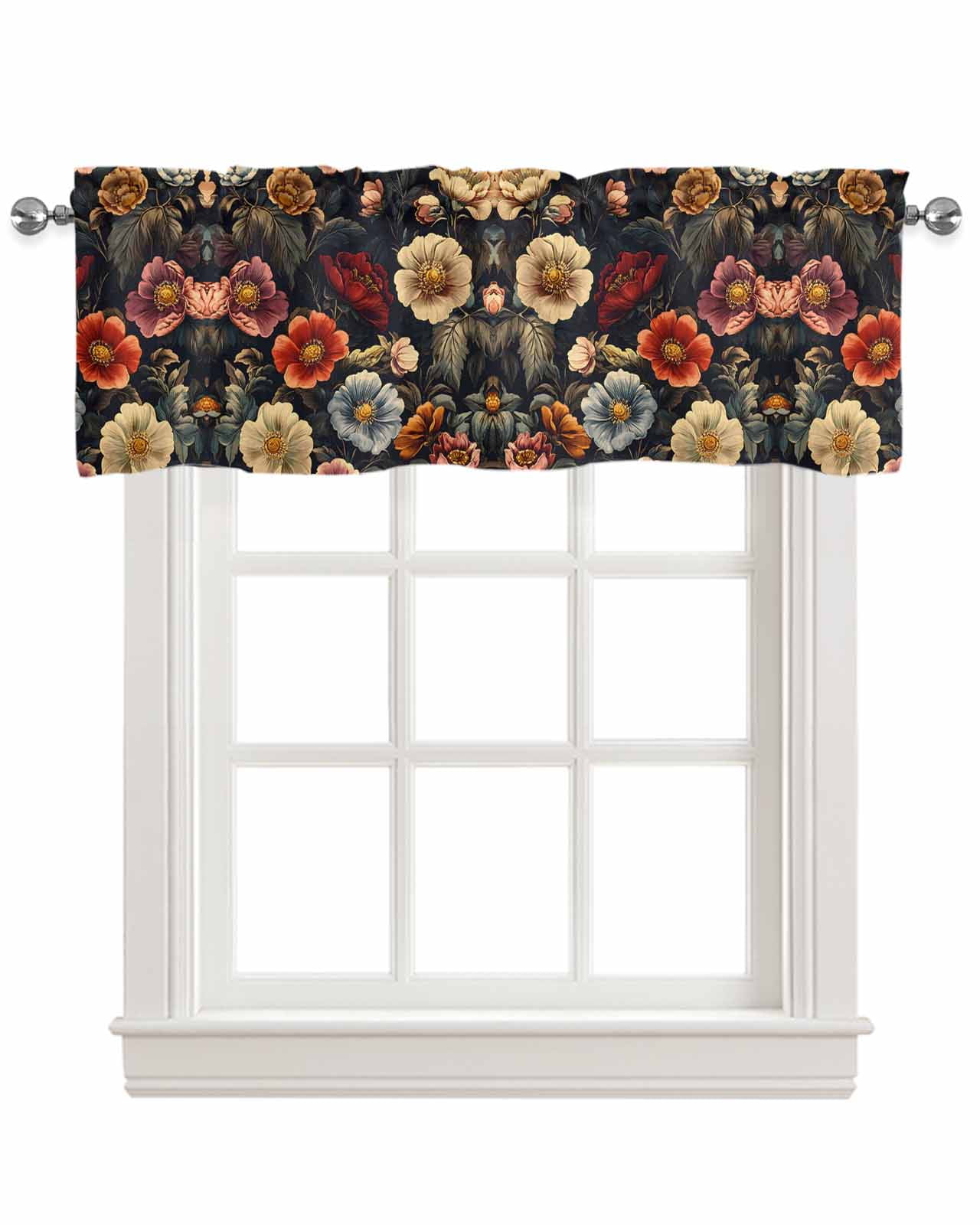 Colored Flower Kitchen Valances for Windows Farmhouse Linen Window ...