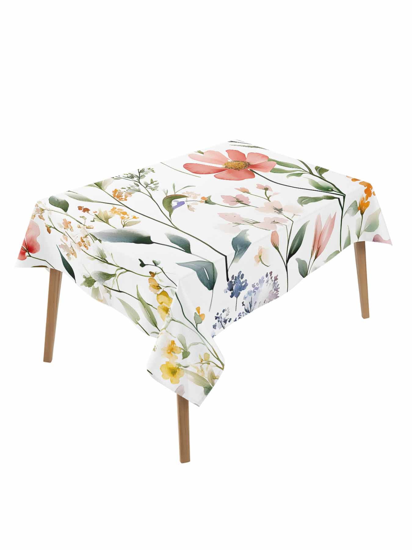 Colored Flower Table Cloth, Green Leaf Aesthetics Pastel Spring Plant ...