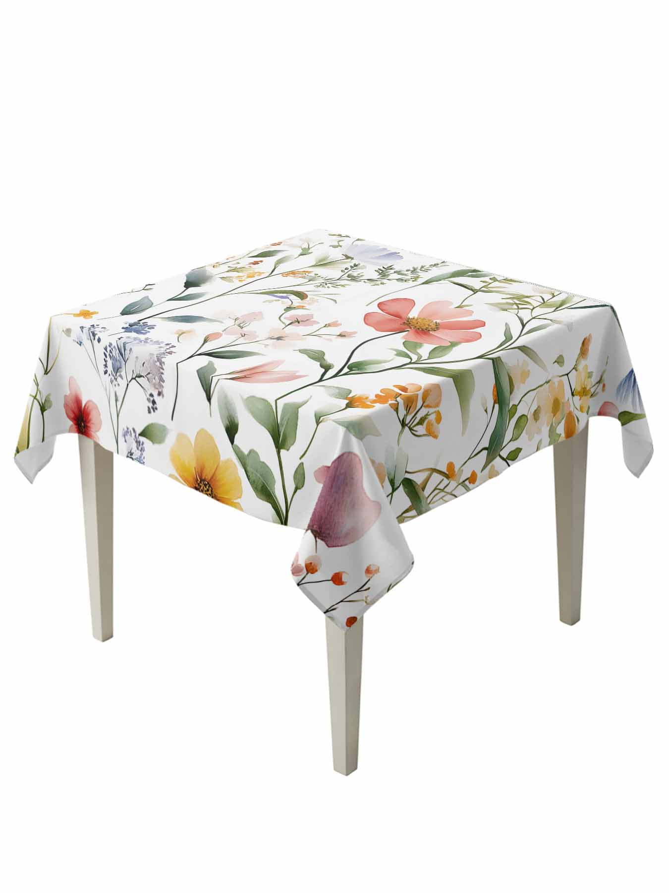 Colored Flower Table Cloth, Green Leaf Aesthetics Pastel Spring Plant ...