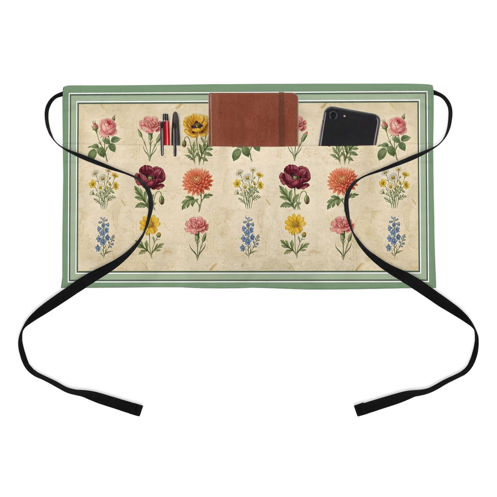 Colored Flowers Half Waist Apron Retro Pink Yellow Blue Floral Linen ...