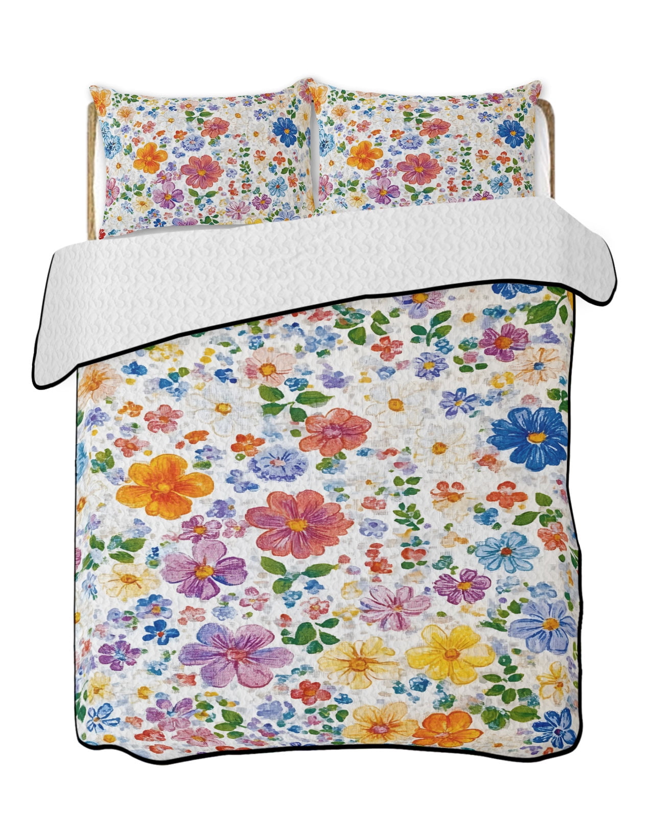 Colored Flowers Quilts Bedding Set King Size Spring Pastoral Texture ...
