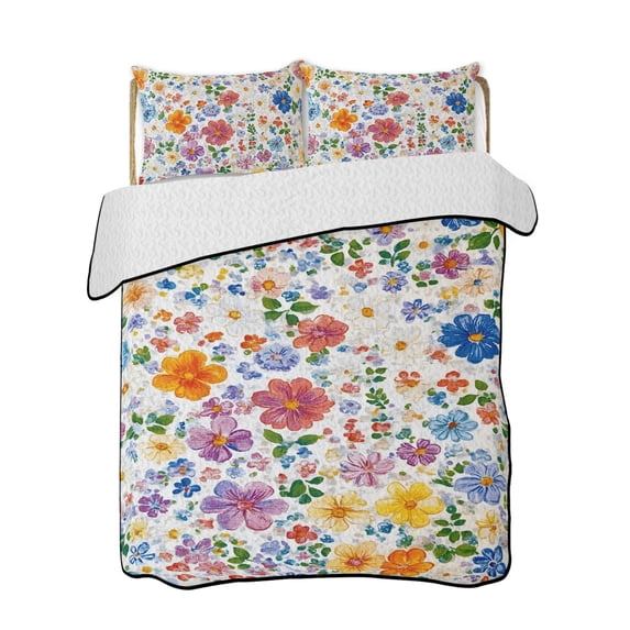 Colored Flowers Quilts Bedding Set King Size Spring Pastoral Texture ...