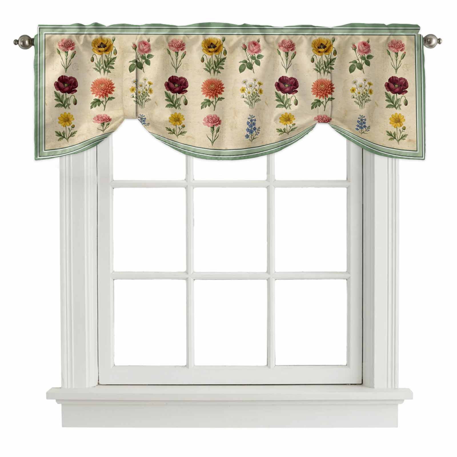 Colored Flowers Tie Up Valance Curtains Retro Pink Yellow Blue Floral ...