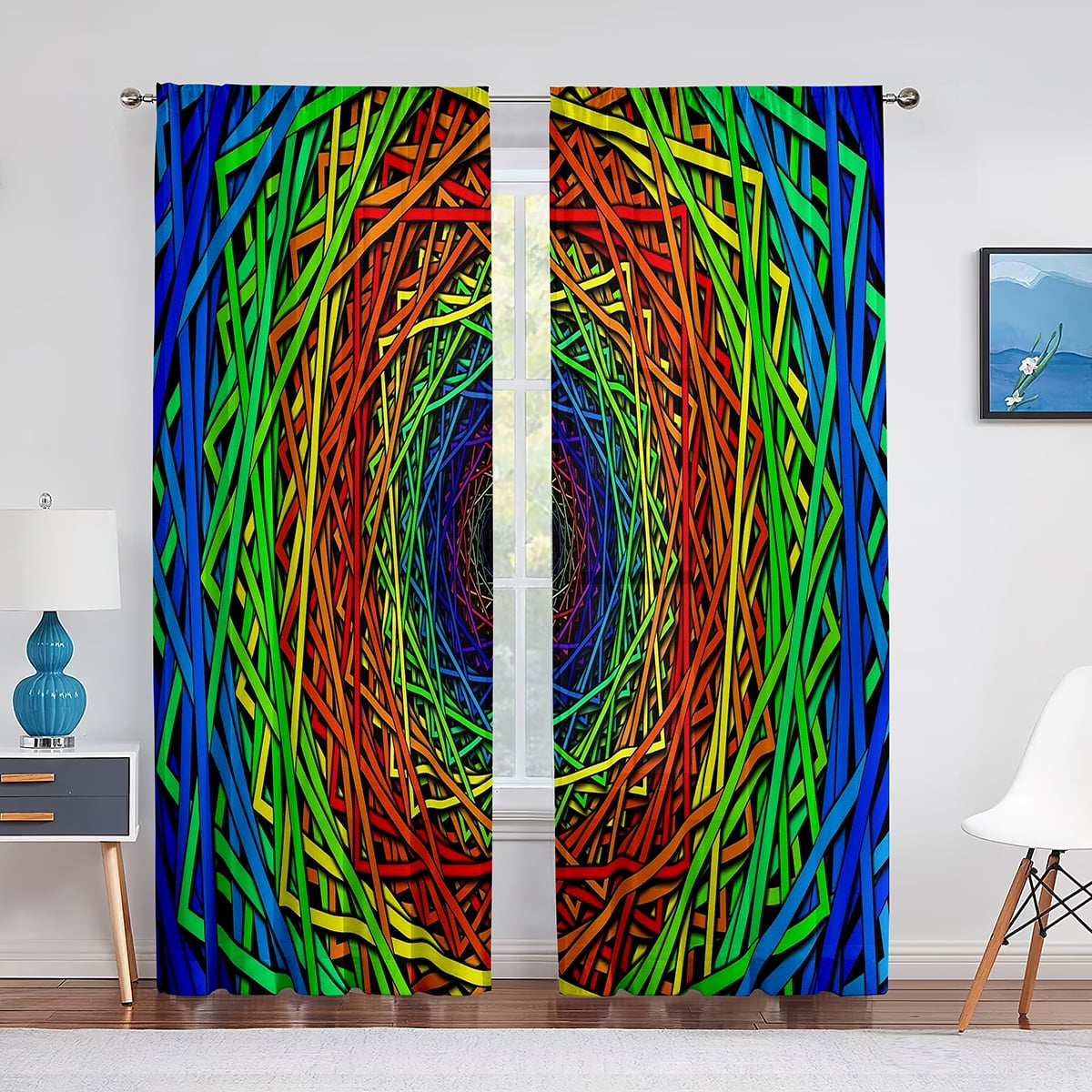 Colored Geometric Circles Stripes Sheer Curtains for Living Room ...