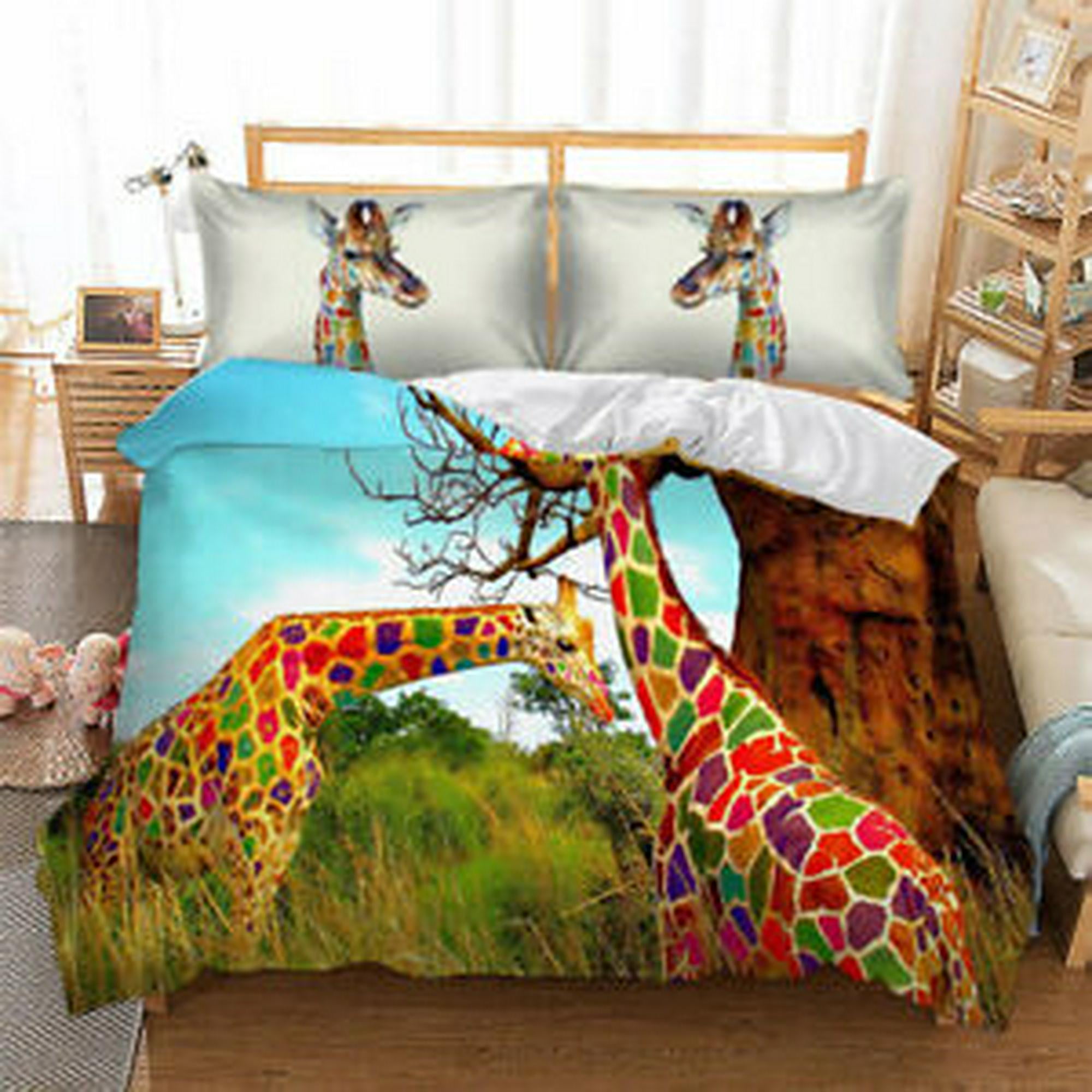 Colored Giraffe African Duvet/quilt Cover Queen Animal Bedding Set ...