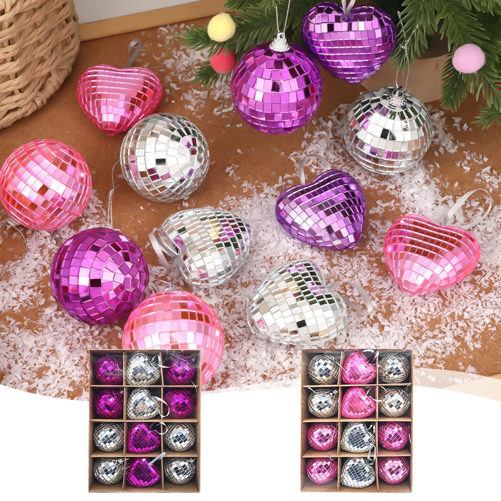 Colored Glass Mirror Ball Ornament | Pink Purple Foam Holiday ...