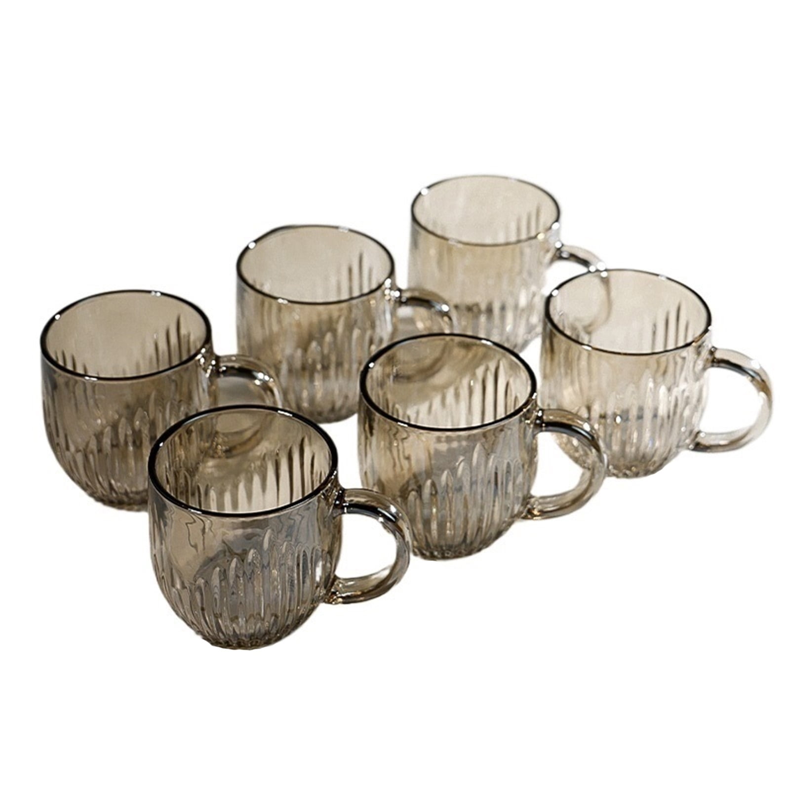 Colored Glass Mugs 6 Pack, 9 Oz Classic Vertical Stripes Glass Cup Set ...
