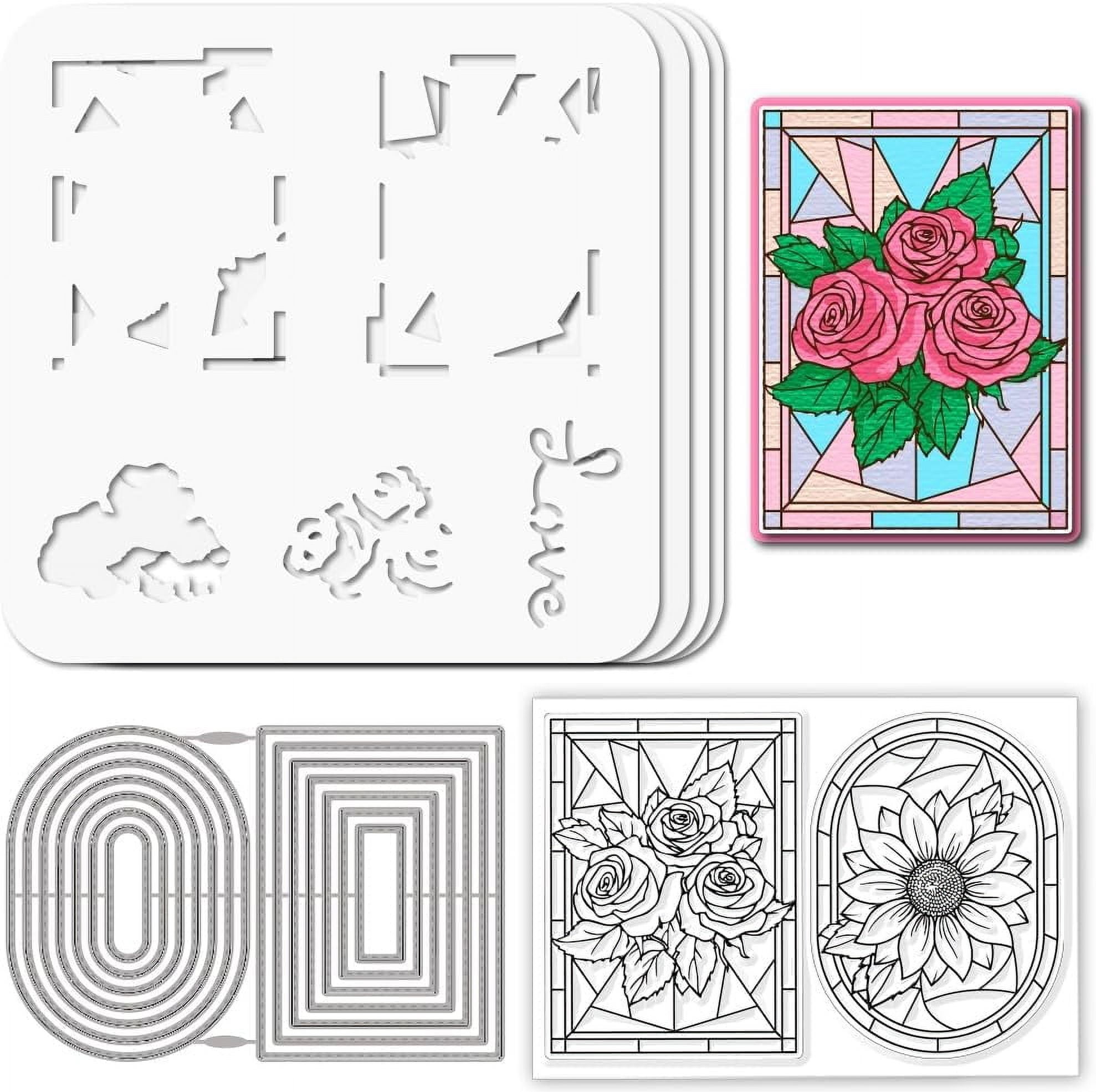 Colored Glass Rose Sunflower Silicone Clear Stamps Metal Rectangle Oval ...