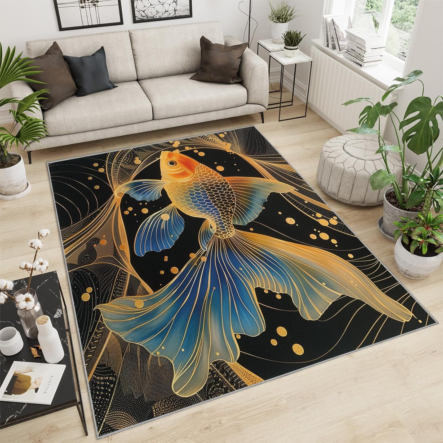 Colored Goldfish Rugs Chinese Style Goldfish Area Rug Washable Koi Fish ...